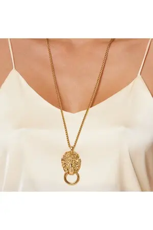 KENNETH JAY LANE Lion Head Pendant Necklace - Natural