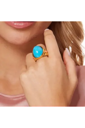 KENNETH JAY LANE Turquoise Cabochon Adjustable Ring - Coral