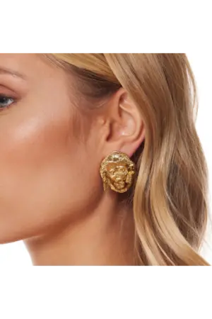 KENNETH JAY LANE Lion Head Clip-on Earrings - Gold