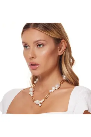 KENNETH JAY LANE Link Necklace With Pearl Clusters
