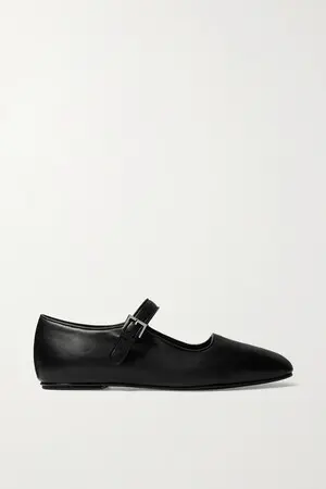 THE ROW Ava Leather Mary Jane Ballet Flats - Black