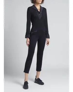 Giorgio Armani Wool Trompe L'oeil V-neck Top - Solid Dark Blue