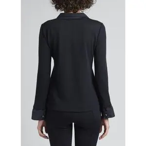 Giorgio Armani Wool Trompe L'oeil V-neck Top - Solid Dark Blue