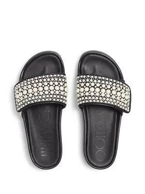 JIMMY CHOO Fitz Embellished Slides - Black