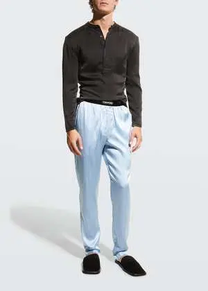 TOM FORD Men's Solid Silk Pajama Pants - Pale Blue