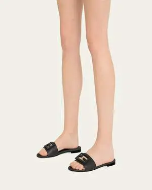 Fendi Baguette Ff Tube Medallion Flat Sandals - Nero