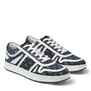 JIMMY CHOO Hawaii/m Navy Jc Logo Jacquard And White Calf Leather Low Top Trainers
