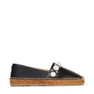 JIMMY CHOO Dru Flat Nappa Leather Espadrilles With Pearls And Studs /white
