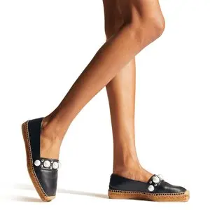JIMMY CHOO Dru Flat Nappa Leather Espadrilles With Pearls And Studs /white