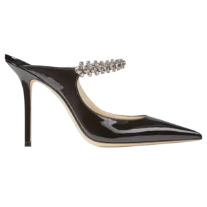 JIMMY CHOO Bing 100 Patent Leather Mules With Crystal Strap - Black