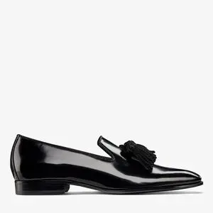 JIMMY CHOO Foxley M Soft Shiny Calf Leather Loafers - Black