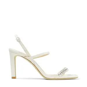 JIMMY CHOO Meira 85 Latte Nappa Sandals With Leaf Crystal Embellishment