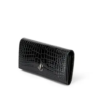 Jimmy Choo Martina Shiny Croc-Embossed Leather Wallet With Jc
