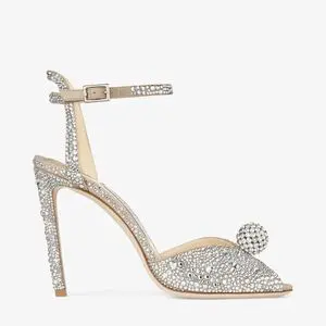 JIMMY CHOO Sacora 100 Suede Sandals - Nude/crystal