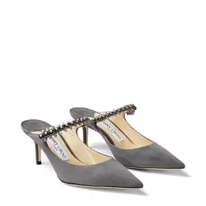 JIMMY CHOO Bing 65 Dusk Suede Mules With Crystal And Pearl Strap