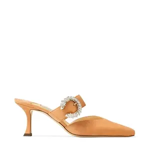 JIMMY CHOO Marta 70 Caramel Suede Mules With Crystal Buckle
