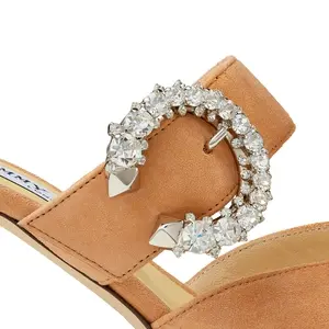 JIMMY CHOO Marta 70 Caramel Suede Mules With Crystal Buckle