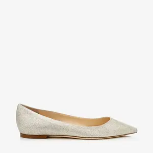 JIMMY CHOO Romy Flat Dusty Glitter Pointy Toe Flats Silver