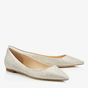 JIMMY CHOO Romy Flat Dusty Glitter Pointy Toe Flats Silver