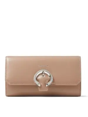 JIMMY CHOO - Wallet W/chain Ballet Pink Smooth Calf Wallet With Crystal Buckle