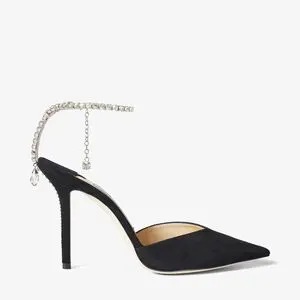 JIMMY CHOO Saeda 100 Suede Pumps With Crystal Embellishment - Black