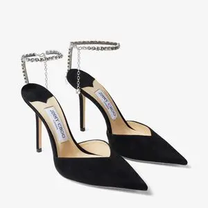 JIMMY CHOO Saeda 100 Suede Pumps With Crystal Embellishment - Black