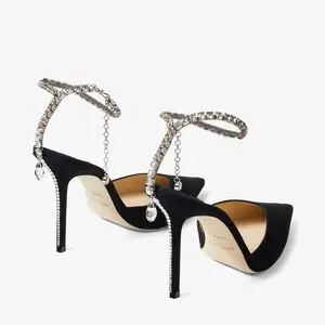 JIMMY CHOO Saeda 100 Suede Pumps With Crystal Embellishment - Black