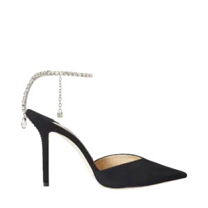 JIMMY CHOO Saeda 100 Suede Pumps With Crystal Embellishment - Black