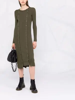 DIESEL® Ribbed-knit Buttoned Panel Dress - Green