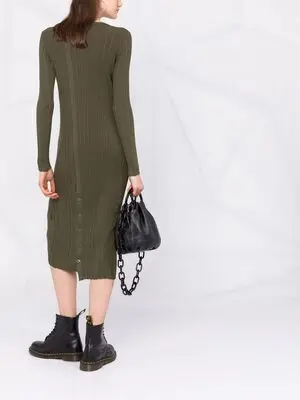 DIESEL® Ribbed-knit Buttoned Panel Dress - Green