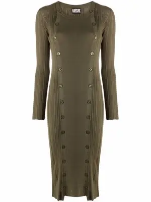 DIESEL® Ribbed-knit Buttoned Panel Dress - Green