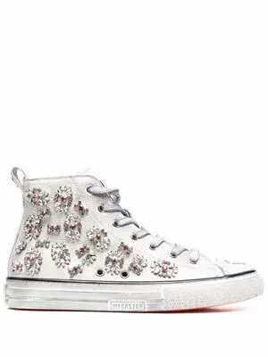 Philipp Plein Crystal-embellished Leather High-top Sneakers - White