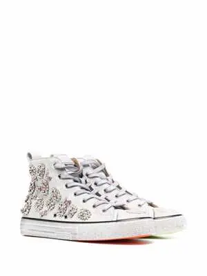 Philipp Plein Crystal-embellished Leather High-top Sneakers - White