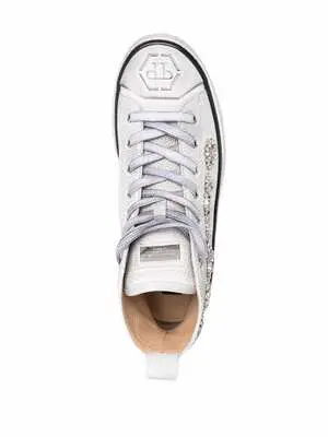 Philipp Plein Crystal-embellished Leather High-top Sneakers - White
