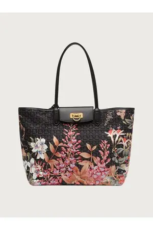FERRAGAMO Giardino Print Tote Bag S - Econyl Nylon - Black