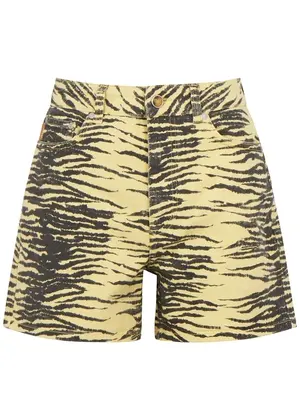 GANNI Zebra-print Stretch-denim Shorts
