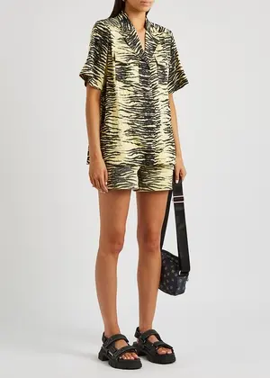 GANNI Zebra-print Stretch-denim Shorts