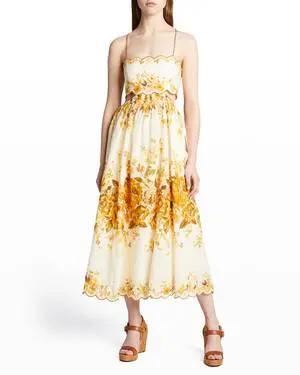 Zimmermann Aliane Scalloped Midi Dress - Amber Floral
