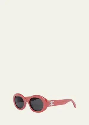 Celine Triomphe Oval Sunglasses Shiny Red Smoke