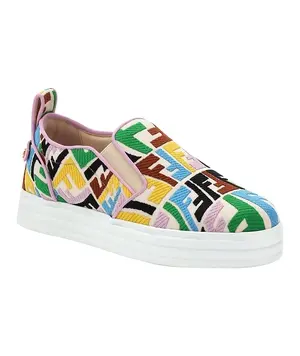 Fendi Multicolored FF Embroidered Slip-On Sneakers - Multicolor