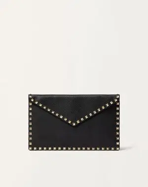 Valentino Garavani Rockstud Grainy Calfskin Envelope Pouch - Black