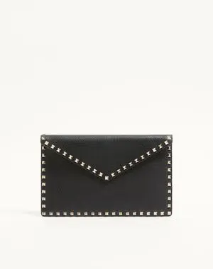 Valentino Garavani Rockstud Grainy Calfskin Envelope Pouch - Black