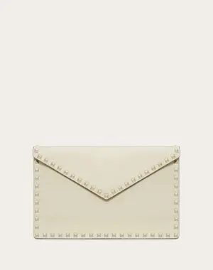Valentino Garavani Rockstud Grainy Calfskin Envelope Pouch Light Ivory
