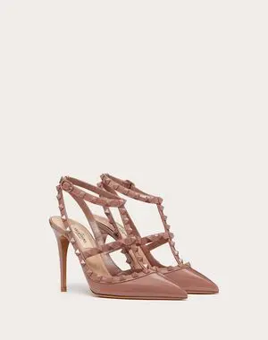 Valentino Garavani Rockstud Ankle Strap Patent-leather Pump With Tonal Studs 100 Mm