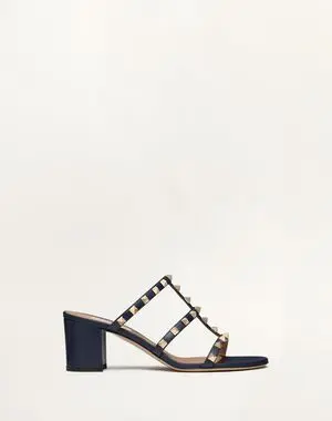 Valentino Garavani Rockstud Calfskin Leather Slide Sandal Marine
