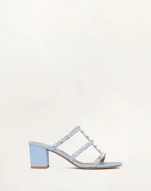 Valentino Garavani Rockstud Calfskin Leather Slide Sandal Popeline Blue