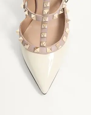 Valentino Garavani Rockstud Patent Leather Caged Pump - Ivory/poudre