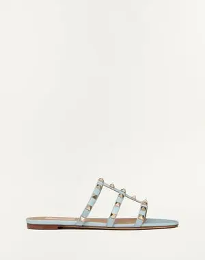 Valentino Garavani Valentino Garavani Rockstud Flat Slide Sandals Porcelain Blue