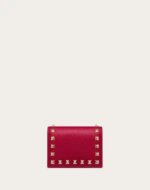 Valentino Garavani Small Rockstud Grainy Calfskin Wallet Blossom