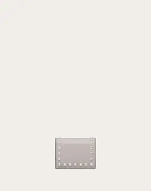 Valentino Garavani Small Rockstud Grainy Calfskin Wallet Grey